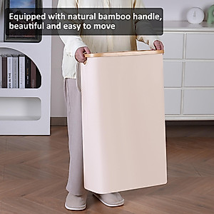 Merkisa Slim Laundry Basket,Tall laundry Hamper with Lid,60L Hamper for Laundry,Dirty Cloth Hamper with Bamboo Handle for Toys,Towels, Clothes Organizing,Beige