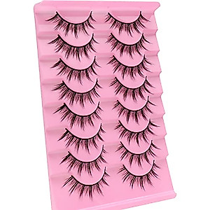 Ahrikiss Manga Lashes Natural Look Wispy Anime Lashes Soft Fake Eyelashes Lightweight False Eyelashes Faux Mink Lashes Look Like Individual Lashes 8 Pairs Eye Lashes Pack | 009