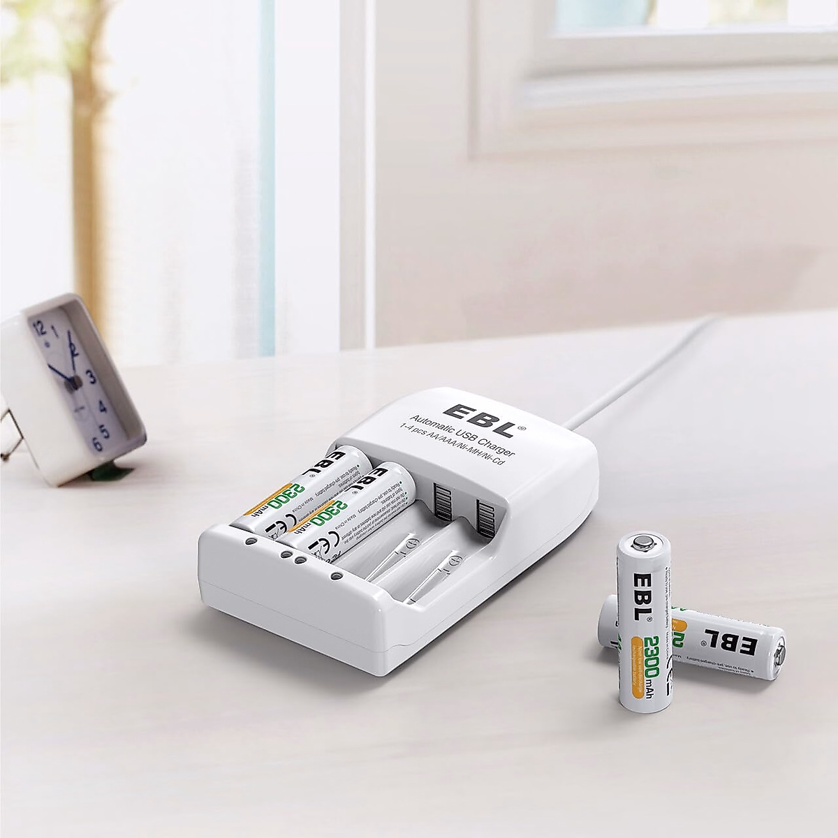 EBL AA Rechargeable Batteries 4 Pack, 2300mAh Ni-MH with Individual Cell Battery Charger - Rechargeable AA Batteries and 916 Charger Combo for Ni-MH/Ni-CD AA AAA Rechargeable Batteries