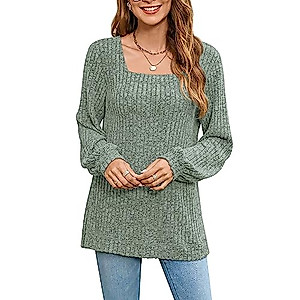 BZB Womens Tunic Tops to Wear with Leggings Oversized Puff Sleeve Winter Sweaters Green L