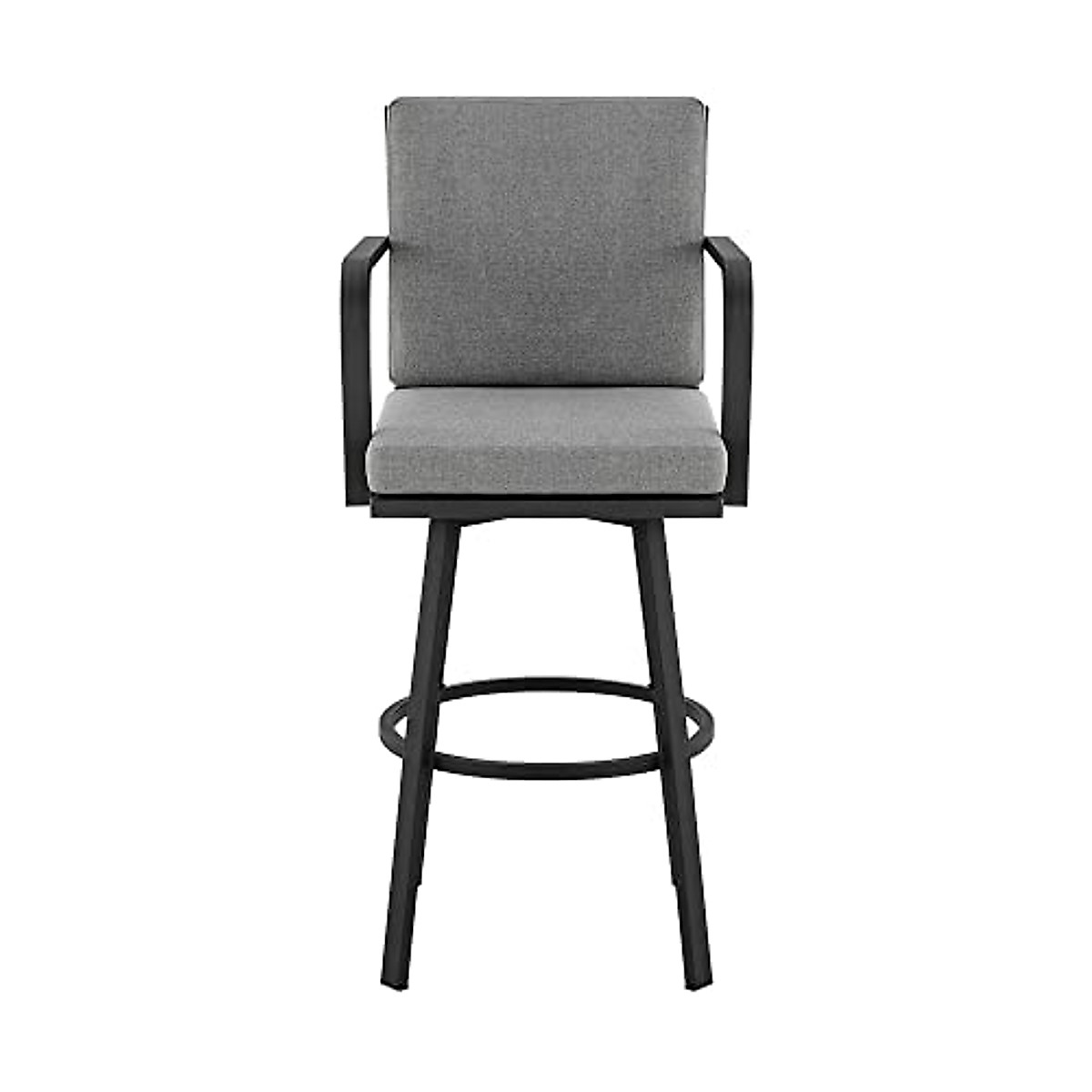 Don 30" Outdoor Patio Bar Stool in Black Aluminum with Grey Cushions