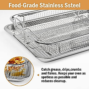 2 Piece Air Fryer Basket for Oven,Stainless Steel Oven Crisping Baskets & Tray Set 12.8 x 9.6 Inch, Air Fryer Basket Rack Oven for Non-Stick & Healthy Cooking (Sliver)