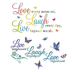 Live Laugh Love Inspirational Quotes Wall Decals Butterfly Motivational Lettering Positive Sayings DIY Sticker Vinyl Art Mural for Bedroom Living Room Nursery Decor(Blue)