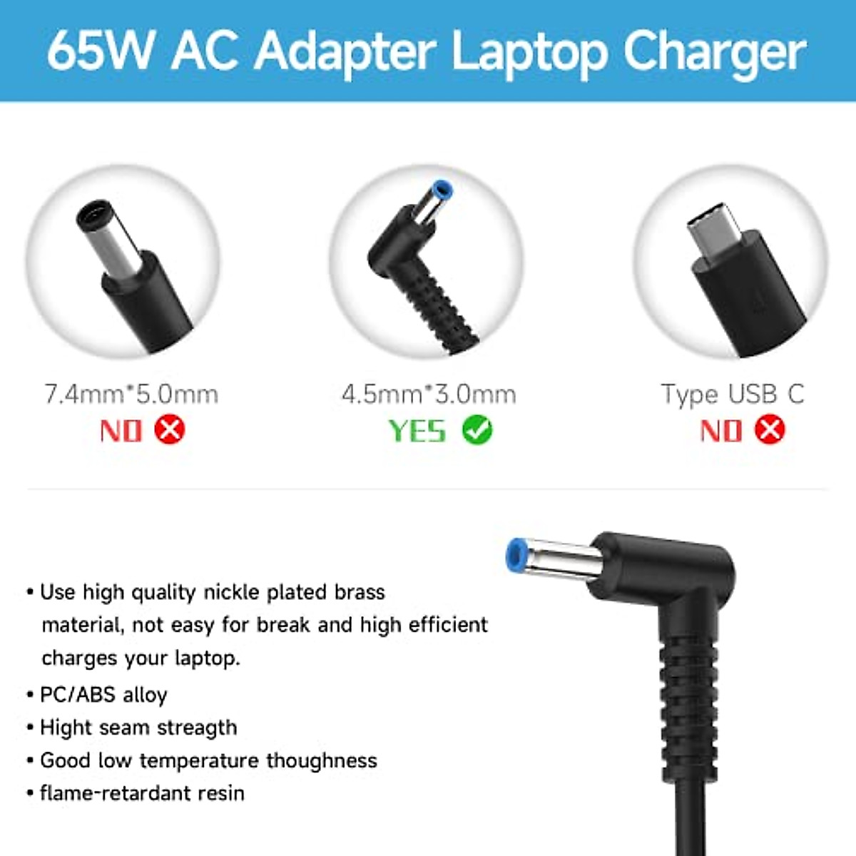 HP 65W AC Adapter Laptop Charger Replacement for HP EliteBook 840 830 850 820 745 G3 G4 G5 G6, HP Pavilion x360 15 13,HP Notebook 14 15, HP Envy X360 15 17 13 15-w117cl 17m-bw0013dx Power Supply Cord