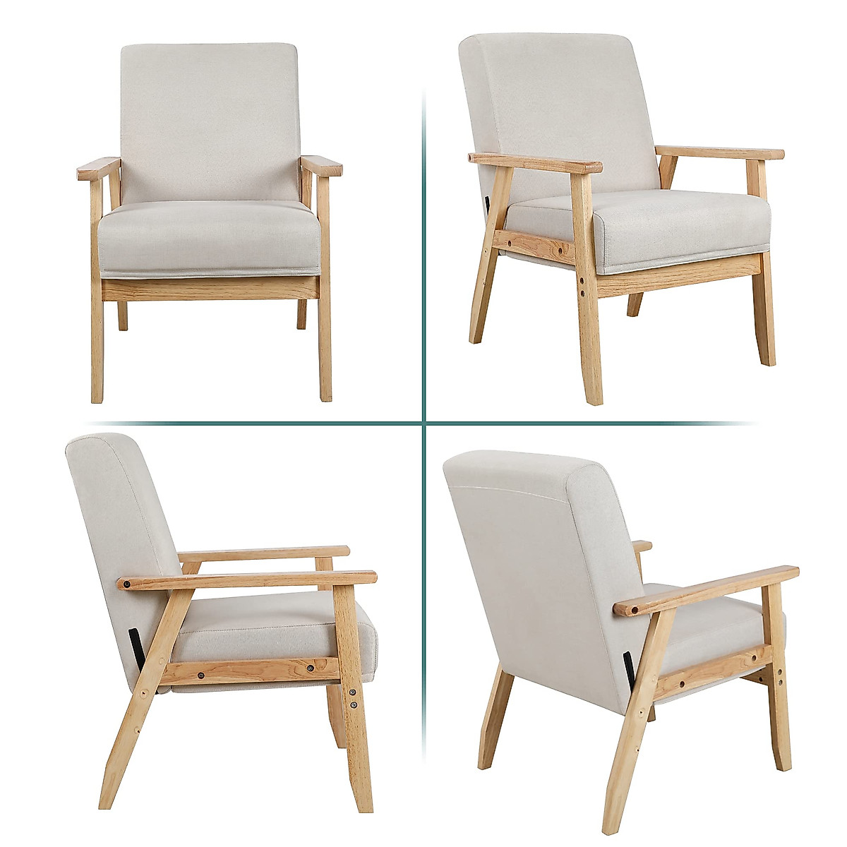 Homajor Accent Chairs, Mid Century Modern Armchairs for Living Room/Bedroom, Beige