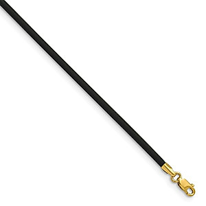 14k Yellow Gold 2mm 20 Inch Black Rubber Cord Chain Necklace Pendant Charm Leather Fine Jewelry For Women Gifts For Her