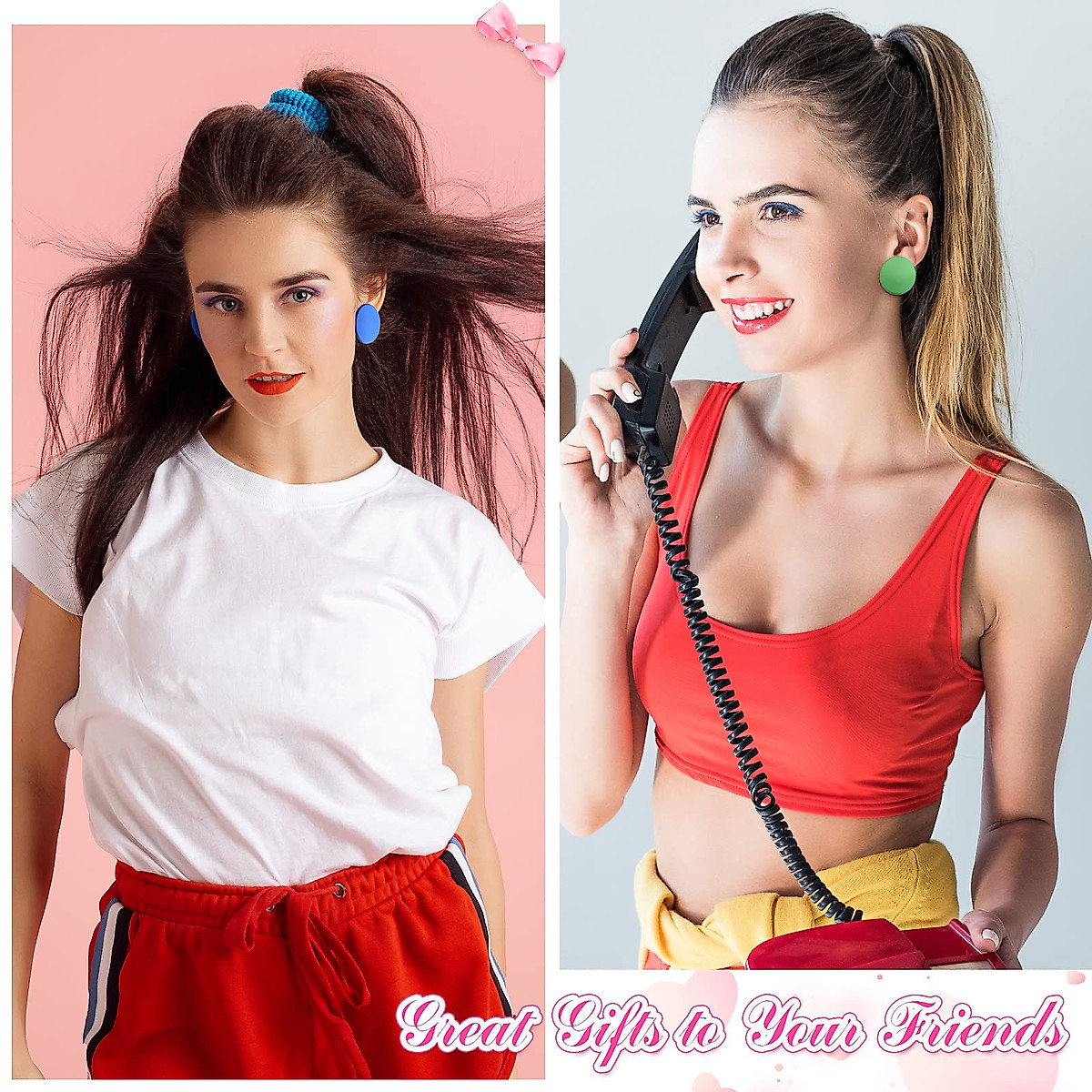 Epakh 20 Pairs Round Button Earrings Large Circle Acrylic Stud Earrings Disc Geometric Earrings Solid Color Retro Neon Button Earrings for Women