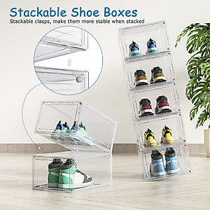 Shoe Storage Boxes, Shoe Organizer Shoe Display Case, Shoe Holder Clear Plastic Stackable Sneaker Box, Zapateras Organizer for Closet Drop Front Shoe Box Fit up to US Size 12(13.4”x 10.5”x 7.4”)