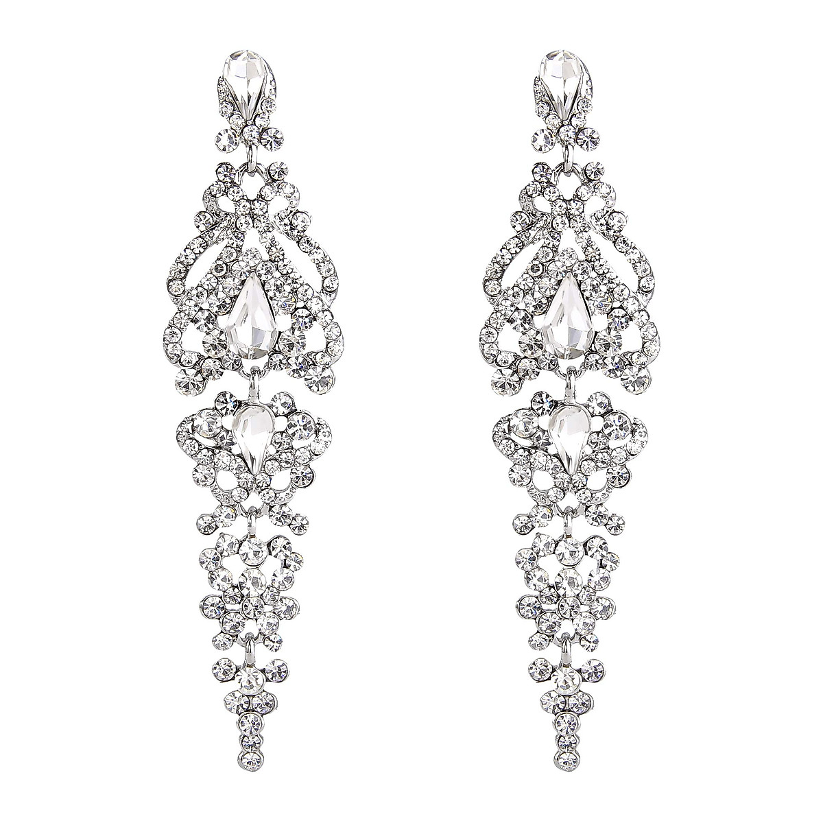 BriLove Wedding Bridal Dangle Earrings for Women Crystal Cluster Teardrop Earrings Clear Silver-Tone