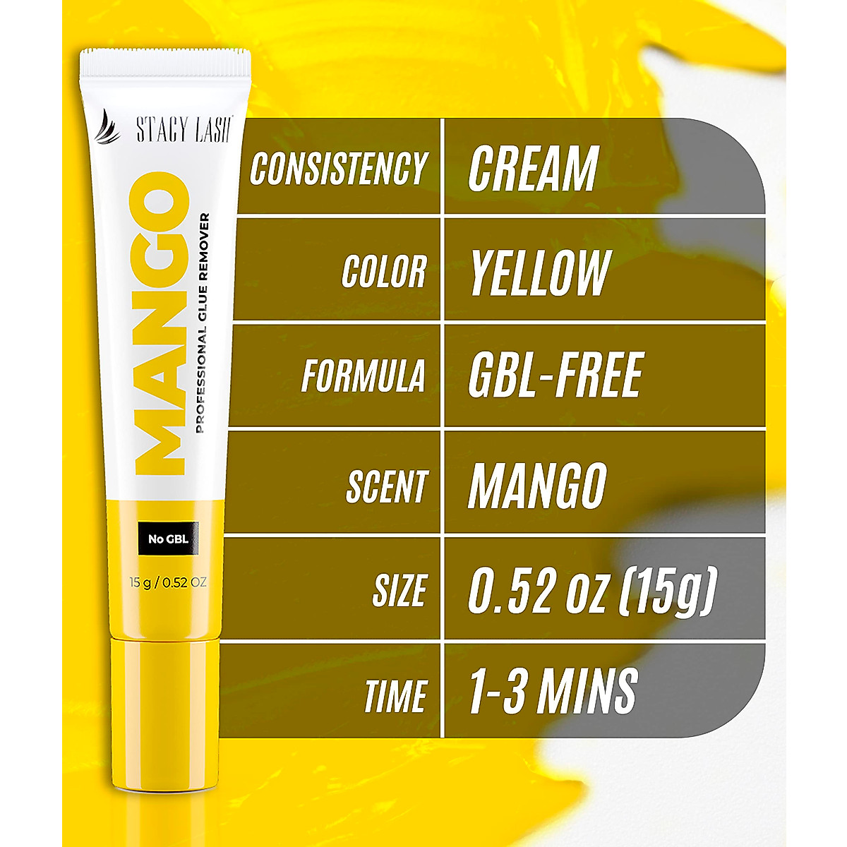 Cream Remover for Eyelash Extension Glue - Mango - Stacy Lash (0.52oz / 15g) / GBL Free/Fast Lash Adhesive Dissolution time - 60 sec/Mild Formula/Not Liquid/Professional Supplies