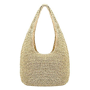 Naimo Women Straw Beach Shoulder Bag Woven Tote Handbag Large Handmade Weaving Summer Casual Hobo Bag