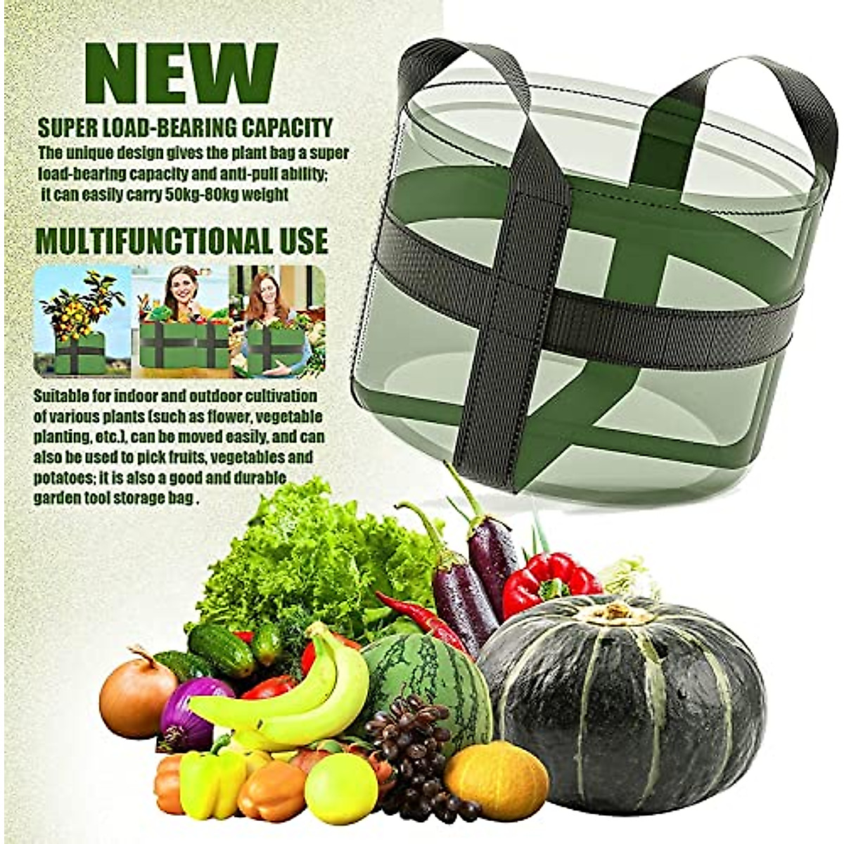 YLYYCC 3-Pack 5 Gallon Grow Bags Heavy Duty Thickened Nonwoven Plant Fabric Pots with Handles, Durable Portable Bags, Cylindrical