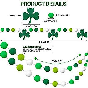 Tatuo 3 Pieces Pom Pom Garlands St. Patrick's Day Pom Garlands Felt Shamrock Clover Garlands Irish Wall Hanging Garlands for St. Patrick's Day Irish Party Indoor Outdoor Home Supplies