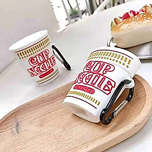 XYFS Compatible with Airpods 1/2 Case Cover, 3D Cute Cartoon Funny Fun, Silicone Air pods Stylish Chic Character Skin Keychain Kits,Stylish Girl Child Teen boy Airpods case (Cup-Noodles)