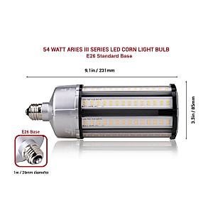 54 Watt LED Corn Bulb -Aries III Series - 7,200 Lumens -5000K - E26 Standard Base - Built-in 4KV Surge-Dimmable