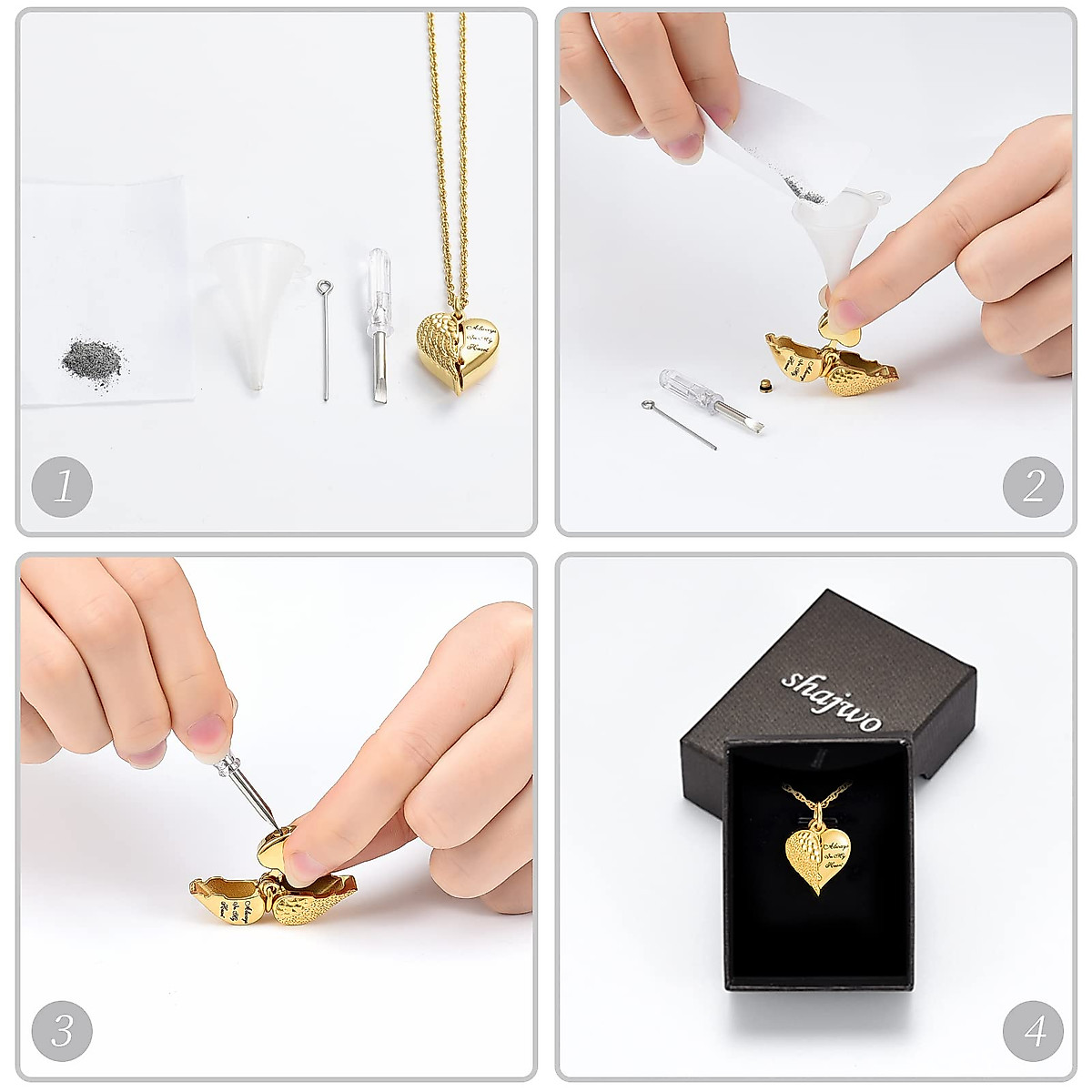 shajwo Cremation Jewelry Angel Wing Heart Urn Necklaces for Ashes for Women Men Keepsake Memorial Ashes Pendant,Grandma