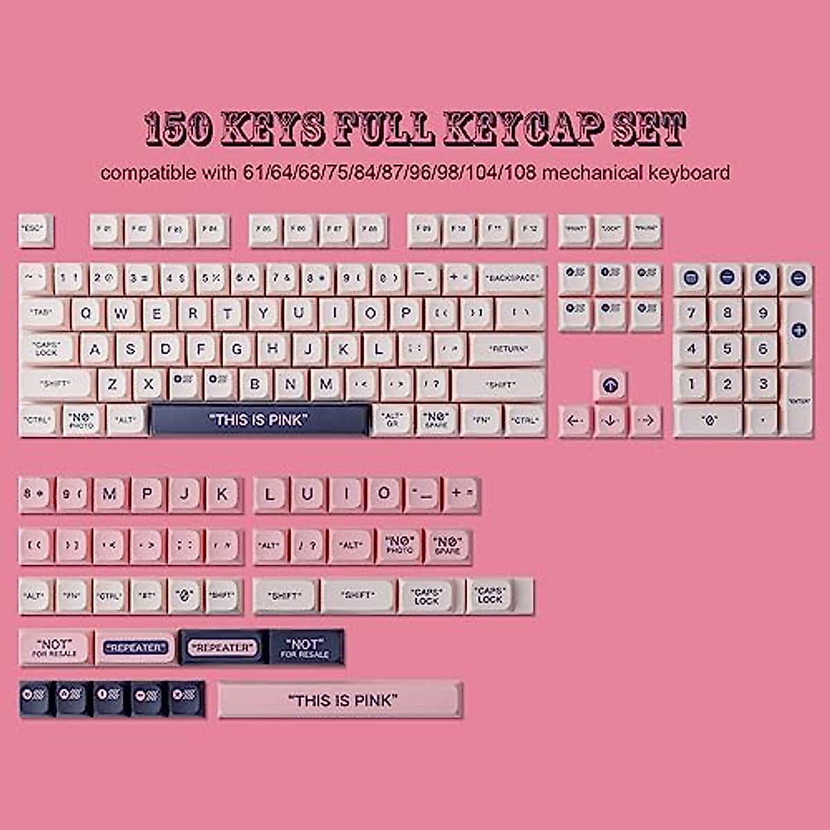 Wunzkii PBT Keycaps 147 Keys Pink Plastic Keycaps Dye-Sublimation XDA Profile Custom Keycaps Cute Keycaps for Cherry Gateron MX Switches Mechanical Keyboards