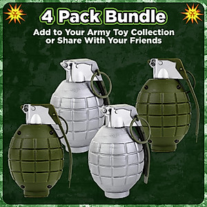 Liberty Imports 4 Pack Kids Toy Military Army Pretend Play Plastic Hand Grenades with Realistic Sound Effects