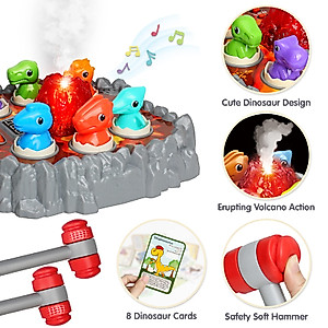 Yerloa Dinosaur Toys for Kids 3-5, Toddler Toys Ages 2-4 Dino Volcano Whack A Mole Game with 2 Hammers, Musical Spray Light Up Learning Outdoor Preschool Birthday Gift for 2 3 4 5 6 Year Old Boy Girl