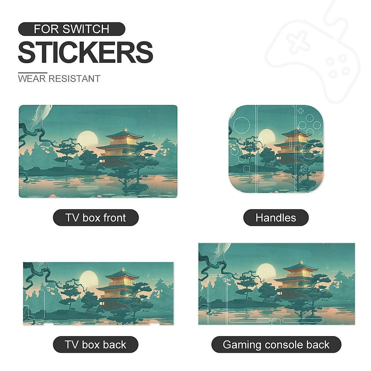 Japanese Anime Palace Moon Lotus Pond Stickers Protective Film Sticker Personalized Full Wrap Sticker Compatible with Nintendo Switch
