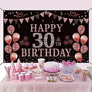 Trgowaul Rose Gold 30th Birthday Backdrop 30 Year Old Birthday Decorations for Women 5.9 X 3.6 Fts Happy Birthday Party Suppiles Photography Supplies Background Happy 30th Birthday Banner