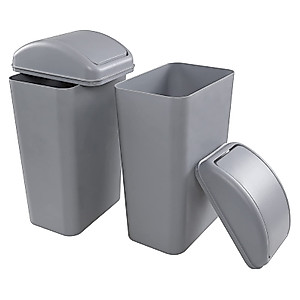 CadineUS 14 Liter Plastic Trash Can with Lid, Kitchen Bathrooom Office Garbage Bin Set of 2