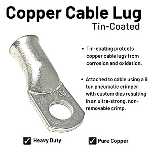 2/0 AWG 2/0 Gauge Red + Black Pure Copper Battery Inverter Cables Solar, RV, Car, Boat 3 Feet 5/16" in Lugs