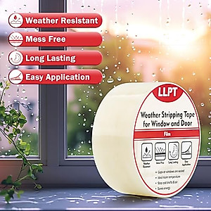 LLPT Transparent Weather Stripping Tape 2” x 108 Ft for Window and Door Ultra High Performance Weather Resistant Tape for Window Draft Insulation No Mess (WWT208)