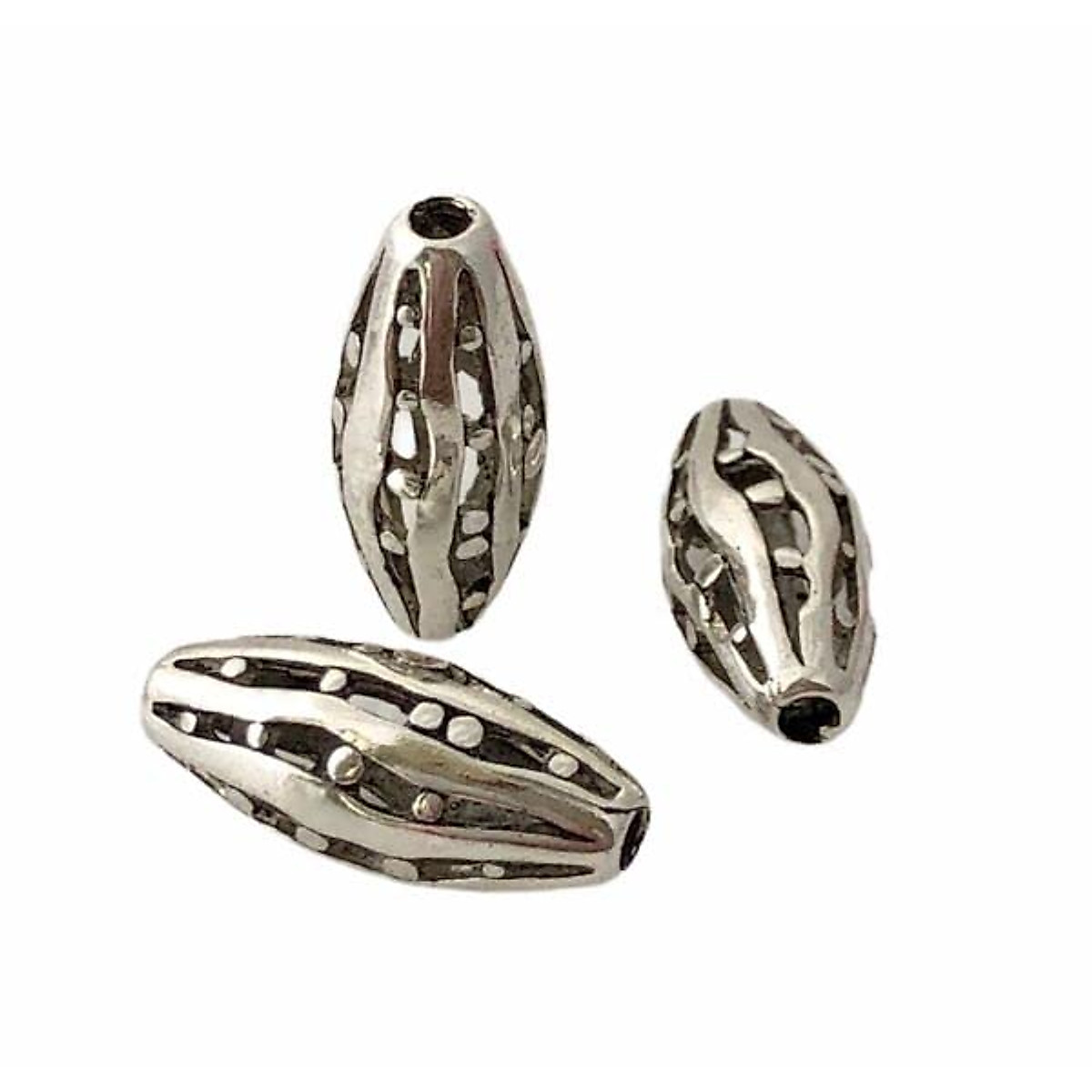 Beads for Jewelry Making, Bracelet, Earring and Necklace 10 Tibetan Antiqued Silver 18mm Hollow Stripe Dots Cutout Long Oval Spacer