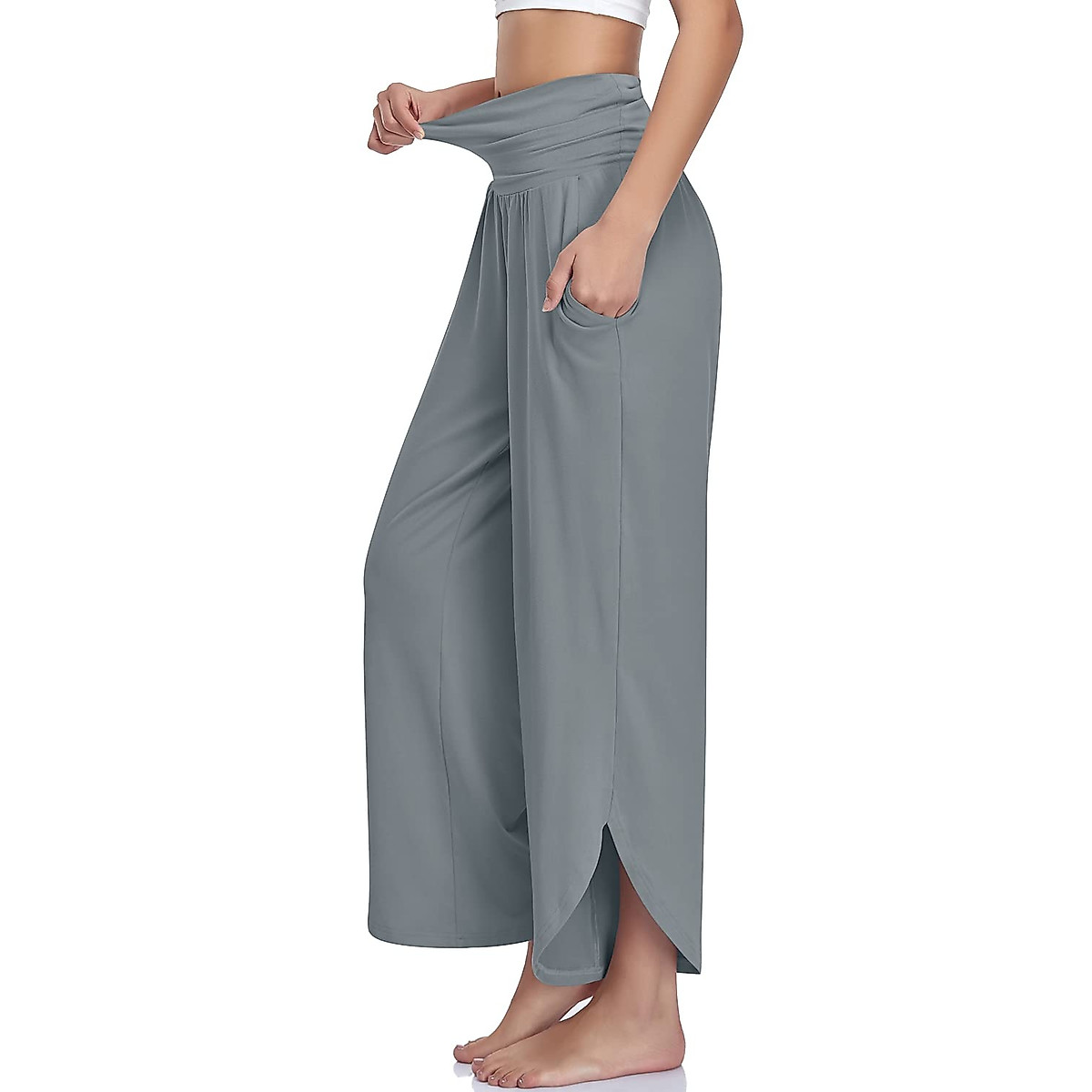 UEU Women's Wide Leg Yoga Pants High Waisted Comfy Dance Sweatpants Loose Casual Soft Lounge Joggers for Women with Pockets (Mid Gray, M)