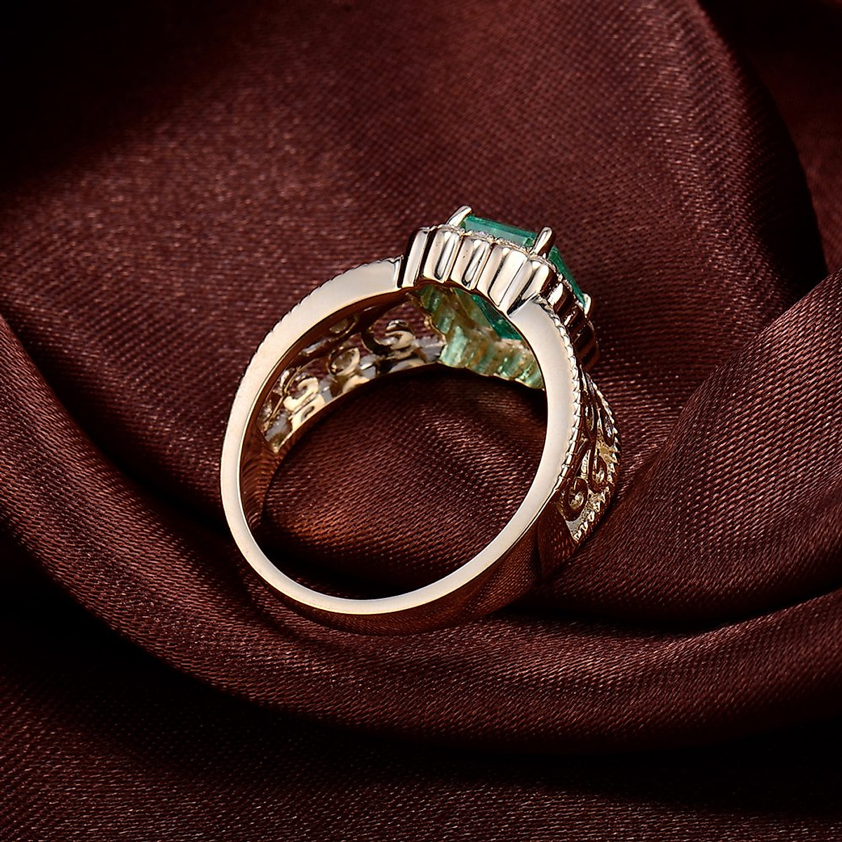 Lanmi Solid 14K Rose Yellow Gold Natural Emerald Rings Engagement Wedding Diamond Band for Women Promotion