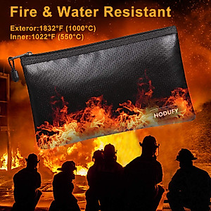 Hodufy Fireproof Money Bag, 10.6"x6.7" Fireproof and Waterproof Cash Bag, 5" x 8" Small Fireproof Bag, Fireproof Bank Bag, Fireproof Safe Storage Pouch Envelope for Document, Bank Deposit,Passport