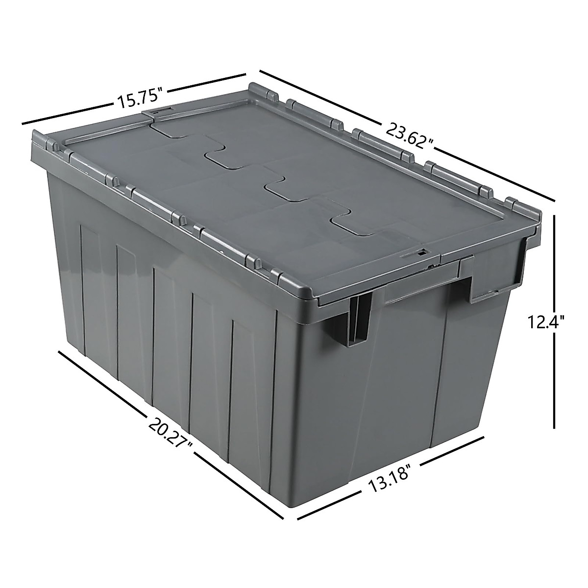 Xeabia 15 Gallom Industrial Plastic Storage Tote with Hinged Attached Lid, Flip Lid Plastic Storage Container, Gray, 4 Packs