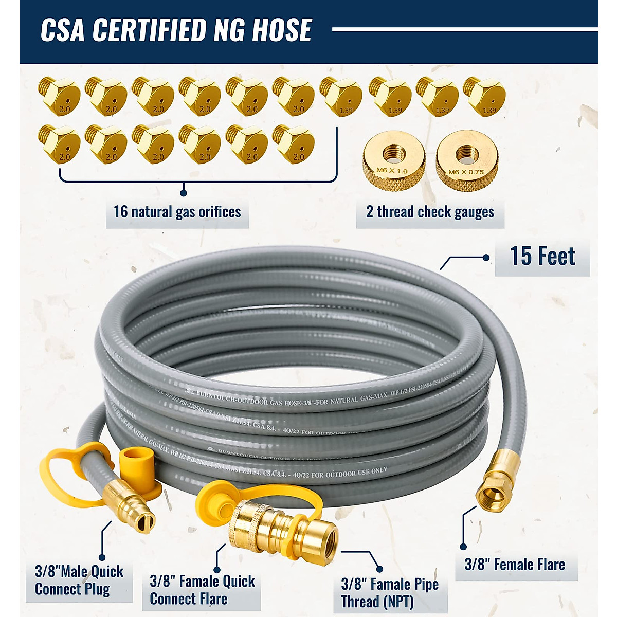 CALPOSE 15 Feet 5249 Propane to Natural Gas Conversion Kit for Blackstone 28”, 36” Griddle, 3/8 inch ID Natural Gas Hose Compatible for Tailgater, Rangetop Combo & Single Burner Rec Stove