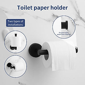 Bathroom Hardware Set, Bathroom Accessories Set Including 16'' Tower Bar, Towel Ring and 2 PCS Towel Hooks (5 Pieces, Black)