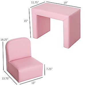 Qaba 2-in-1 Multifunctional Kids Sofa Convertible Table and Chair Set for Boys Girls, Pink