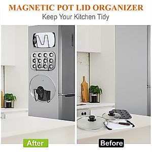 WECXA Magnetic Pot Lid Organizer, 3 Pack Metal Pot Lid Rack for Refrigerator, Moveable Pot Lid Holder Magnetic Shelf, Kitchen Organizers and Storage for Cutting Board, Baking Tray