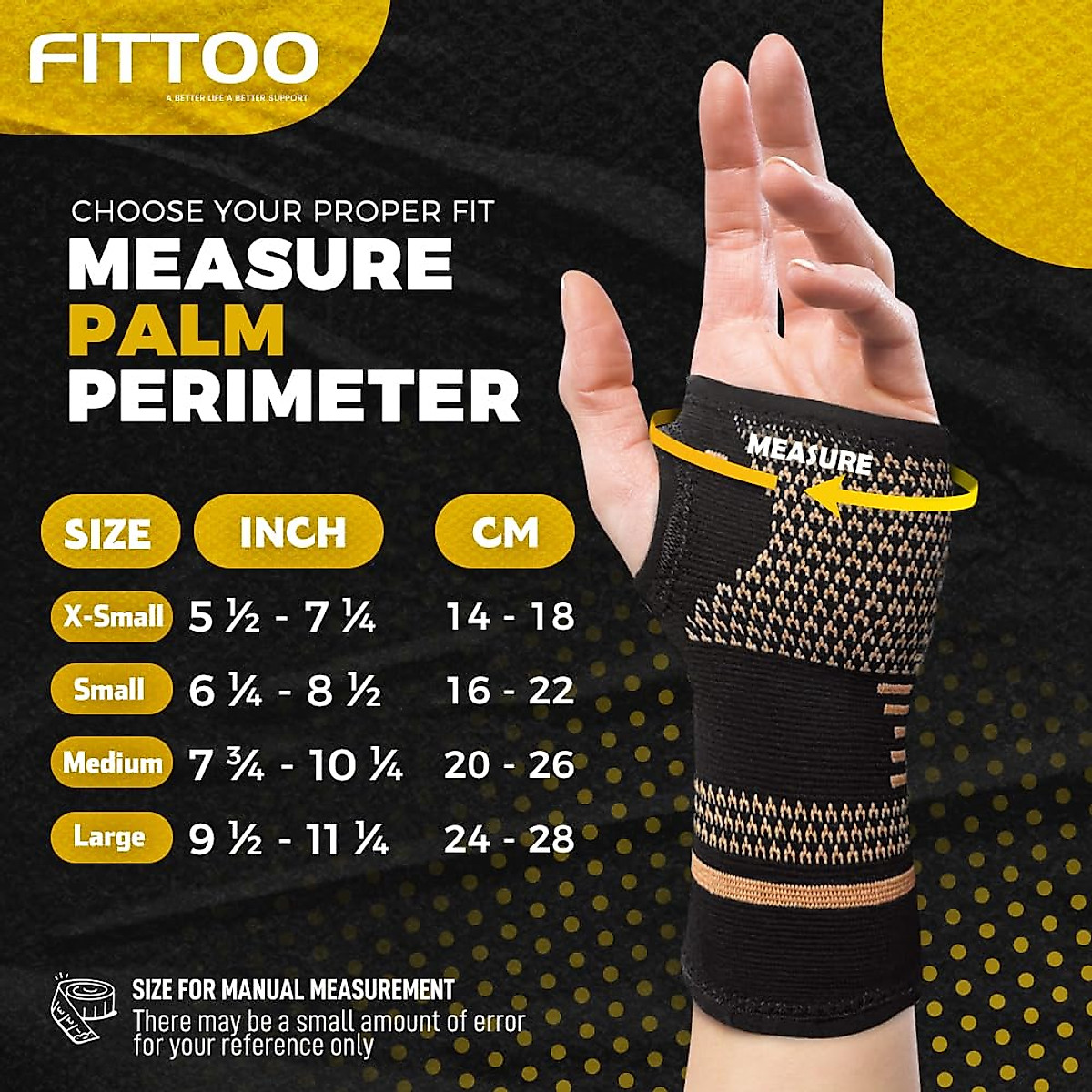 FITTOO Copper Wrist Compression Sleeve, Copper Infused Wrist & Hand Compression Sleeve Brace for Improve Circulation, Relieve Wrist Discomfort,Tendonitis, Sprains, Sports, Gym Workout
