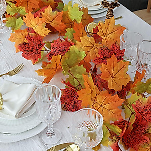 mizii 2 Strands Autumn Artificial Maple Vines Garland 79" Fake Vine with Silk Fall Leaves Faux Hanging Plants Greenery Decoration for Bedroom Home Wall Party Arch Apartment Room Decor (Maple)