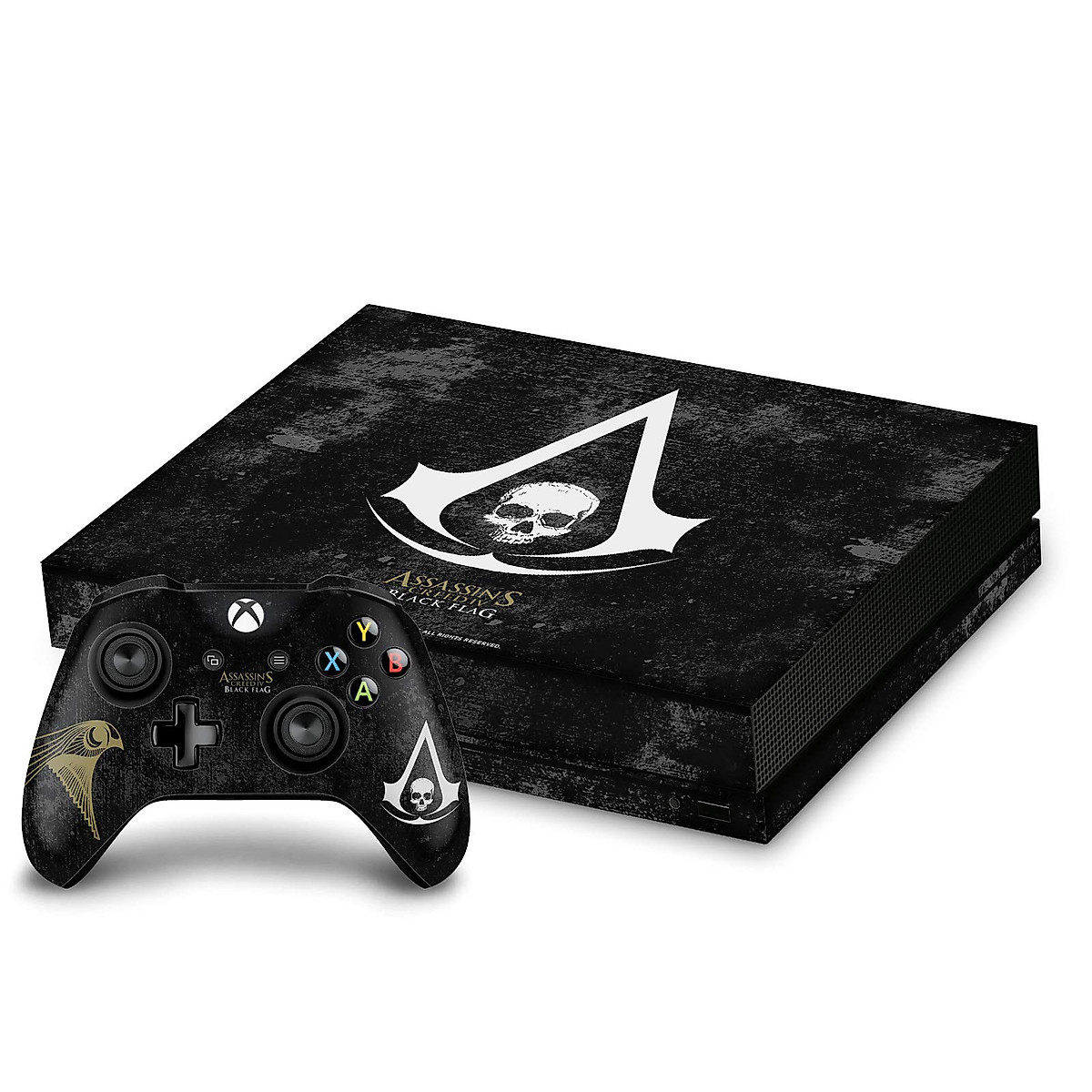 Head Case Designs Officially Licensed Assassin's Creed Grunge Black Flag Logos Matte Vinyl Sticker Gaming Skin Case Cover Compatible With Xbox One X Console and Controller Bundle