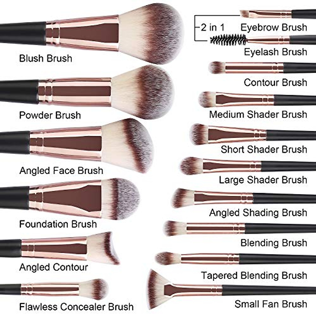 15 PCs Makeup Brushes, BABI BEAR Makeup Brush Set Professional Premium Synthetic Make Up Brushes for Blending Powder Blush Concealers Eyeshadow Foundation Brush with Travel Makeup Bag