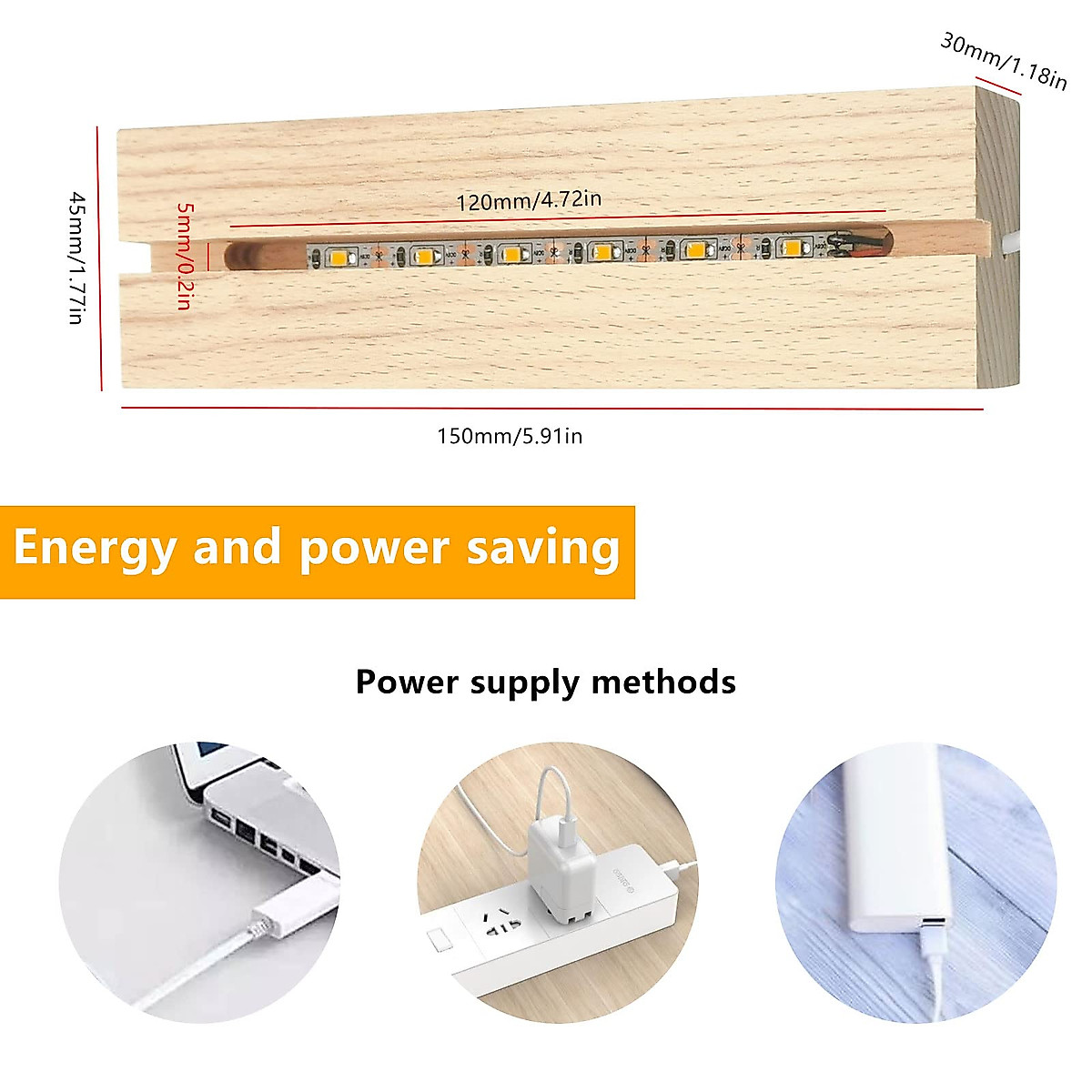 SYWAN 2Pack 6" Wood Rectangle Display Pedestal,Wooden Rectangle Colorful Lights Display Base for Acrylic and Plexiglass,Wood Night LED Light Lamp Base