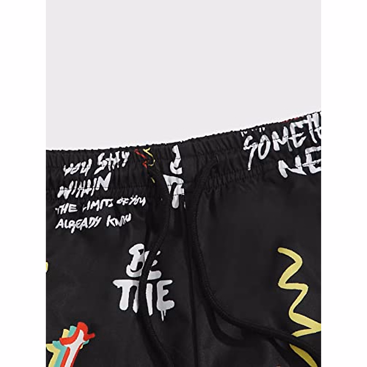 WDIRARA Men's Graphic Print Colorblock Drawstring Waist Active Pocket Shorts Black L