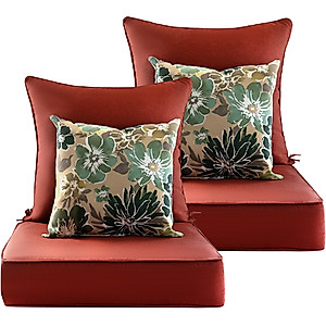 24x24 Outdoor Cushions,Outdoor Deep Seat Cushion Set,Olefin Fabric Patio Furniture Cushions,Deep Seat Bottom and Back Cushion for Chair,Sofa, and Couch,Ruby Red (Set of 2 Seats,2 Backs,2 Pillows)