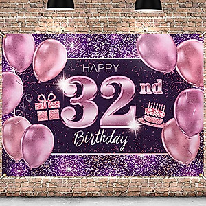 PAKBOOM Happy 32nd Birthday Banner Backdrop - 32 Birthday Party Decorations Supplies for Women - Pink Purple Gold 4 x 6ft