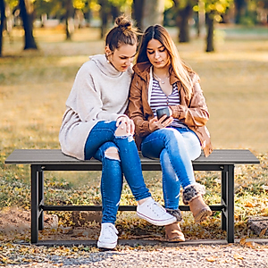 Tangkula 47” Outdoor Garden Bench, 2-Person Patio Park Bench with HDPE Slatted Seat & Metal Frame, 660 LBS Capacity, Rectangular Outdoor Dining Bench for Yard, Garden, Balcony, Entryway (2, Gray)