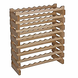 DisplayGifts Pine Thick Wood Stackable Storage Stand Display Shelves Wine Rack Wobble-Free Natural Wood 64 Bottle Capacity 8 X 8 Rows