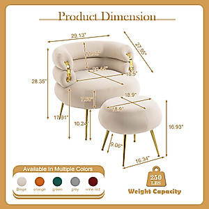 Antetek Modern Velvet Accent Chair with Ottoman, Upholstered Sofa Chair with Stylish Golden Decor, Comfy Arm Chair Leisure Lounge Chair for Living Room, Bedroom, Office, Beige