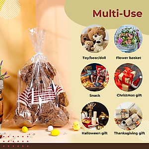 NPLUX 5 Pack Cellophane Gift Bags Large Treat Bags Clear Plastic Gift Bags Cellophane Wrap for Gift Baskets (30×40IN)