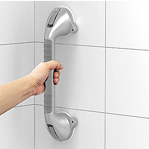 AmeriLuck 16.5inch Suction Bath Grab Bar with Indicators, Balance Assist Bathroom Shower Handle, Silver/Grey（Pack of 2）